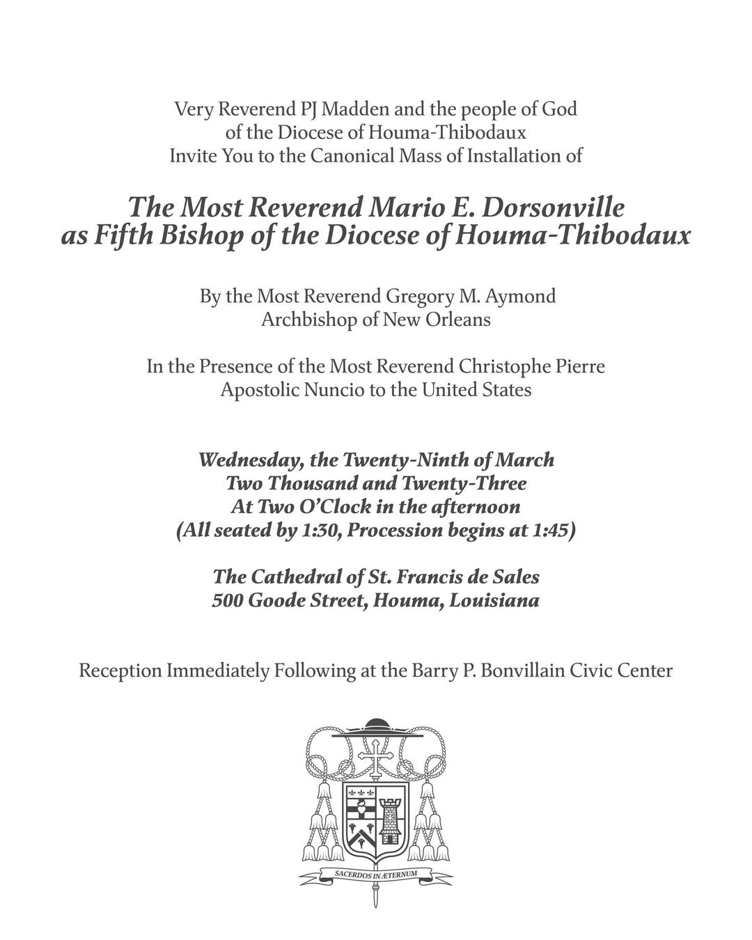 Canonical Mass of Installation of 5th Bishop of Houma-Thibodaux Diocese ...
