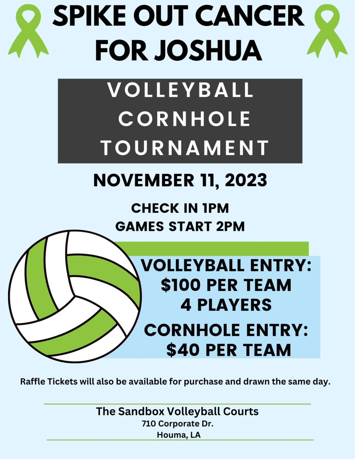 Spike Out Cancer for Joshua Volleyball/Cornhole Tournament | Explore Houma