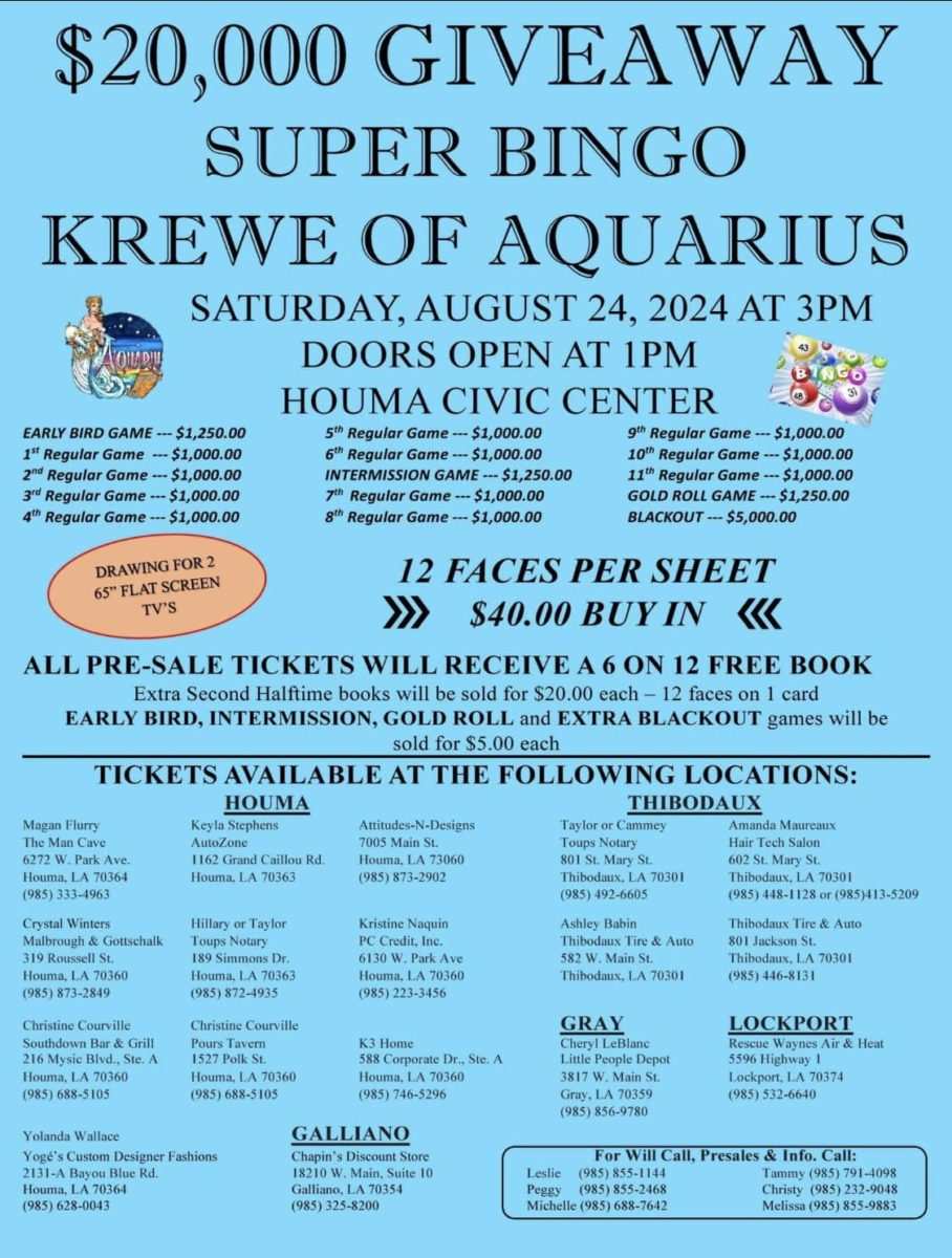 Krewe of Aquarius 2024 Super Bingo | Explore Houma