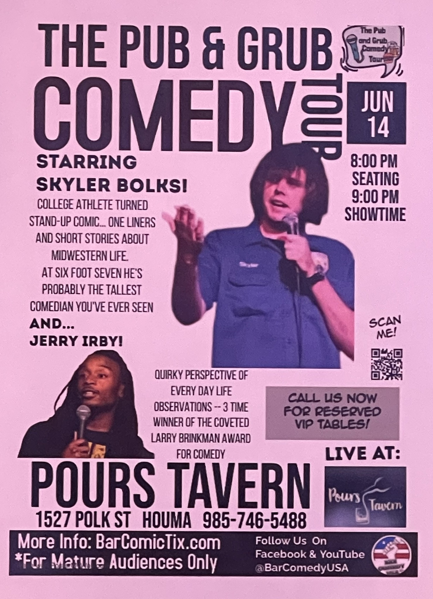 Summer 24' Pub & Grub Comedy Tour | Explore Houma